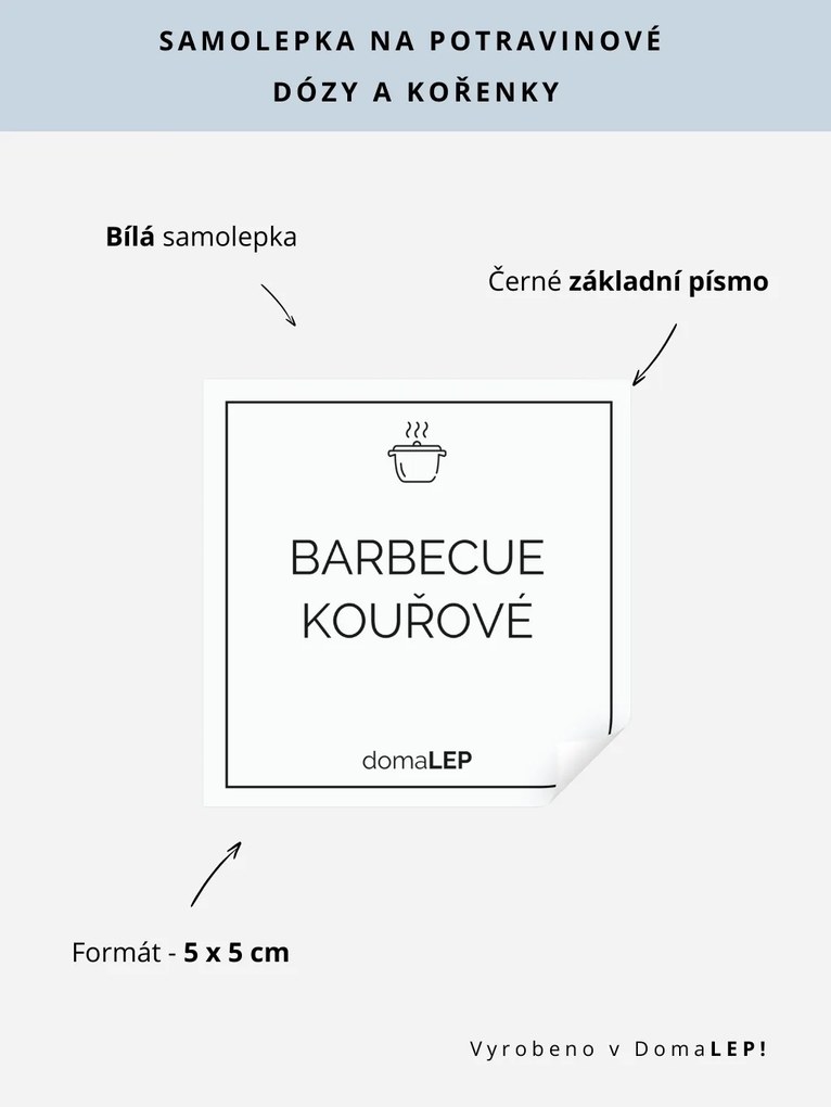 Samolepka na kořenky BARBECUE KOUŘOVÉ bílá 5 × 5 cm základní písmo