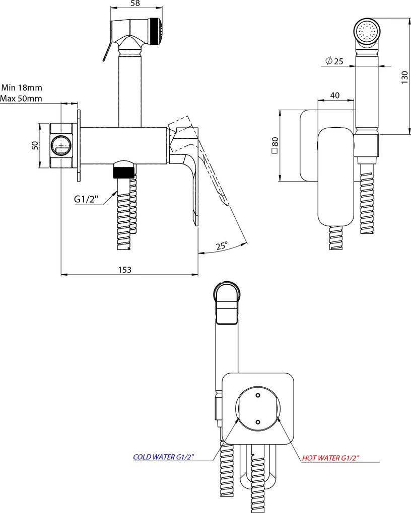 Sapho Spy bidetová baterie podomítková se stop sprškou zlatá matná PY13/19