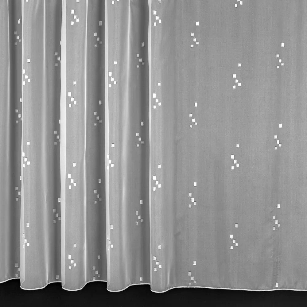 Rand voálová záclona J2206/03 světle šedé lesklé kostičky na bílé, s olůvkem, bílá, výška 300cm (v metráži)