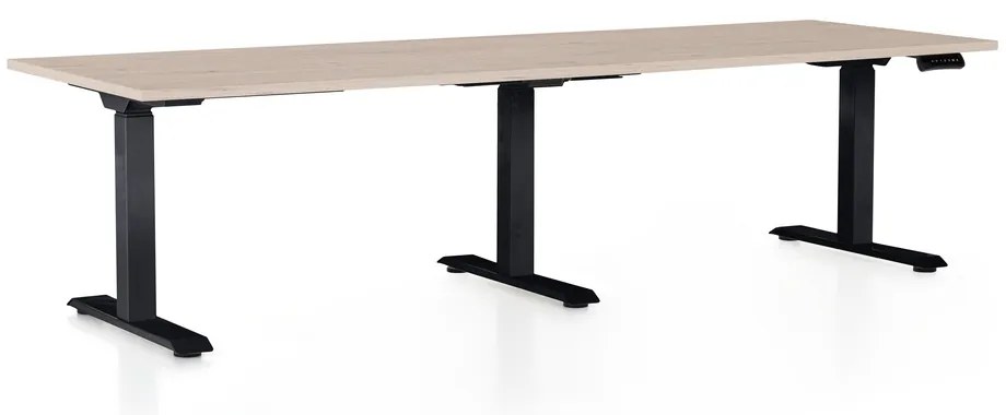 Výškově nastavitelný stůl OfficeTech Long, 240 x 80 cm, černá podnož, dub