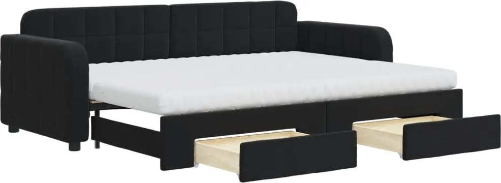 Válenda s přistýlkou a zásuvkami černá 80 x 200 cm samet 3196998