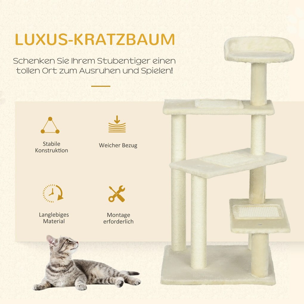 Škrabadlo PawHut stabilní do 10 kg Kočičí strom se sisalovými sloupky a schůdky pro domácí mazlíčky Béžová 50 x 50 x 100 cm pro milovníky koček | Aos…