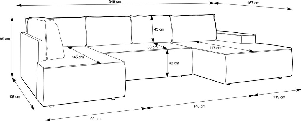 PCo Rohová sedací souprava FARO U2 (140), 349 cm Barva látky: Světle krémová (Poso 100), Roh pohovky: Pravý roh