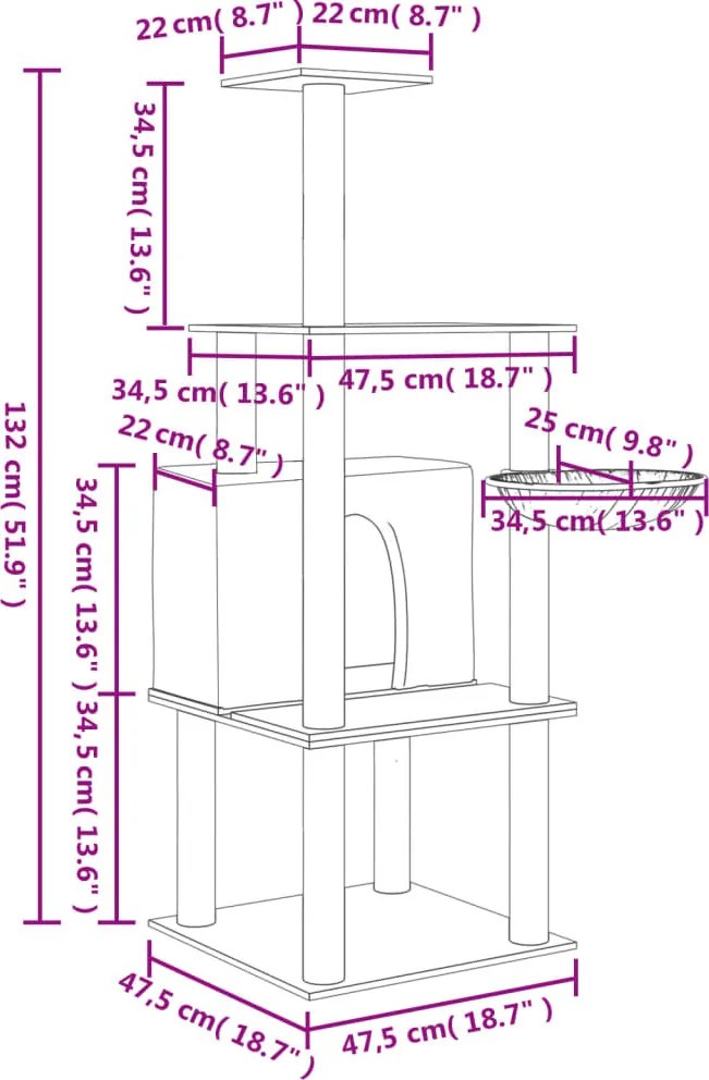 vidaXL Škrabadlo pro kočky se sisalovými sloupky 132 cm [171728] Barva: světle šedá