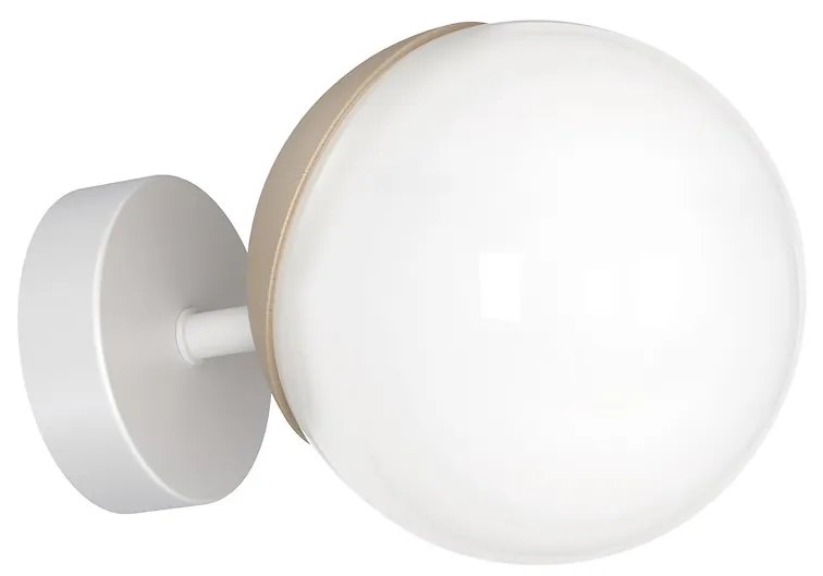 Nástěnné svítidlo Sfera, 1x bílé skleněné stínítko, w/dřevo