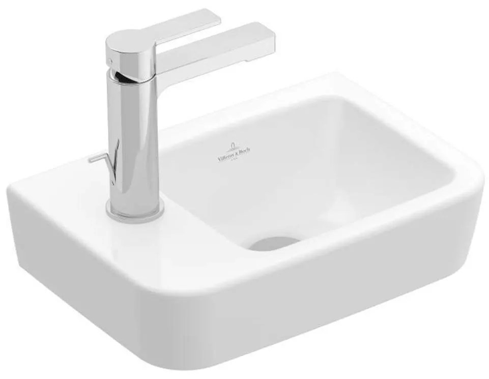 Villeroy & Boch O.novo - Umývátko Compact 36x25 cm, bez přepadu, 1 otvor pro baterii vlevo, CeramicPlus, alpská bílá 434237R1