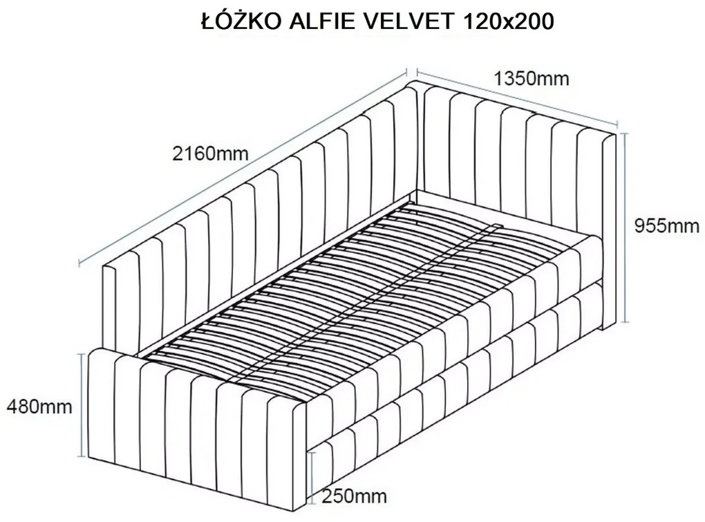 Čalouněná postel ALFIE VELVET s přistýlkou 120x200 cm šedá