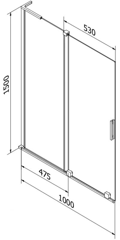 Mexen Velar L, 2-křídlová posuvná vanová zástěna 100 x 150 cm, 8mm čiré sklo, broušená ocel, 896-100-003-01-97