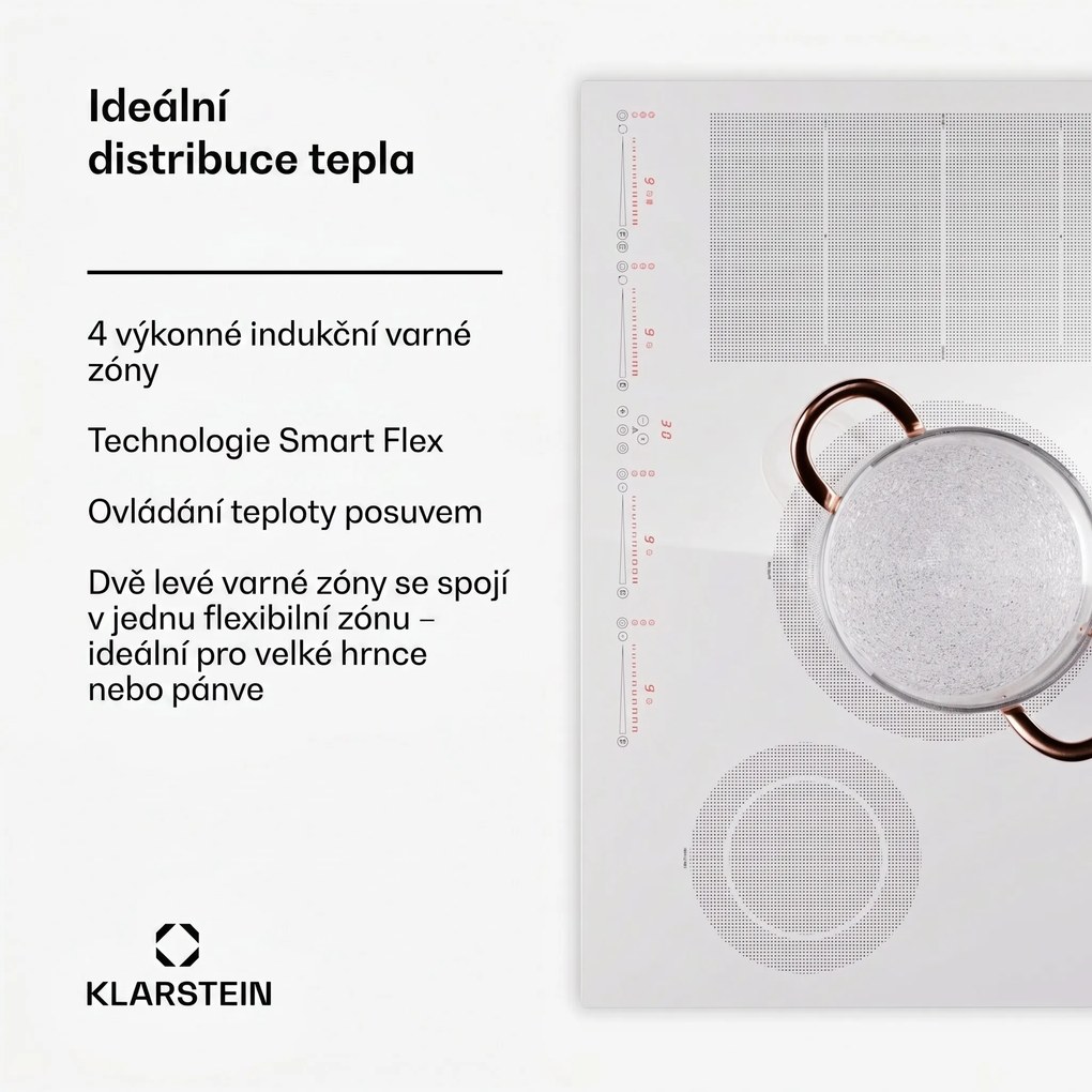 Klarstein Masterzone 77 Hybrid, indukční varná deska, max. 7200 W, vestavěný, 4 zóny Flex, technologie ThermoBoost, Smart Flex