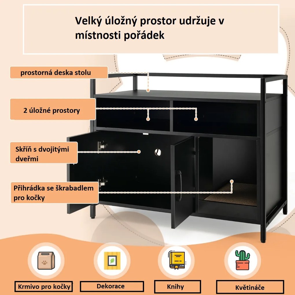 Costway Skříňka na kočičí toaletu s dvířky, černá PV10236DK