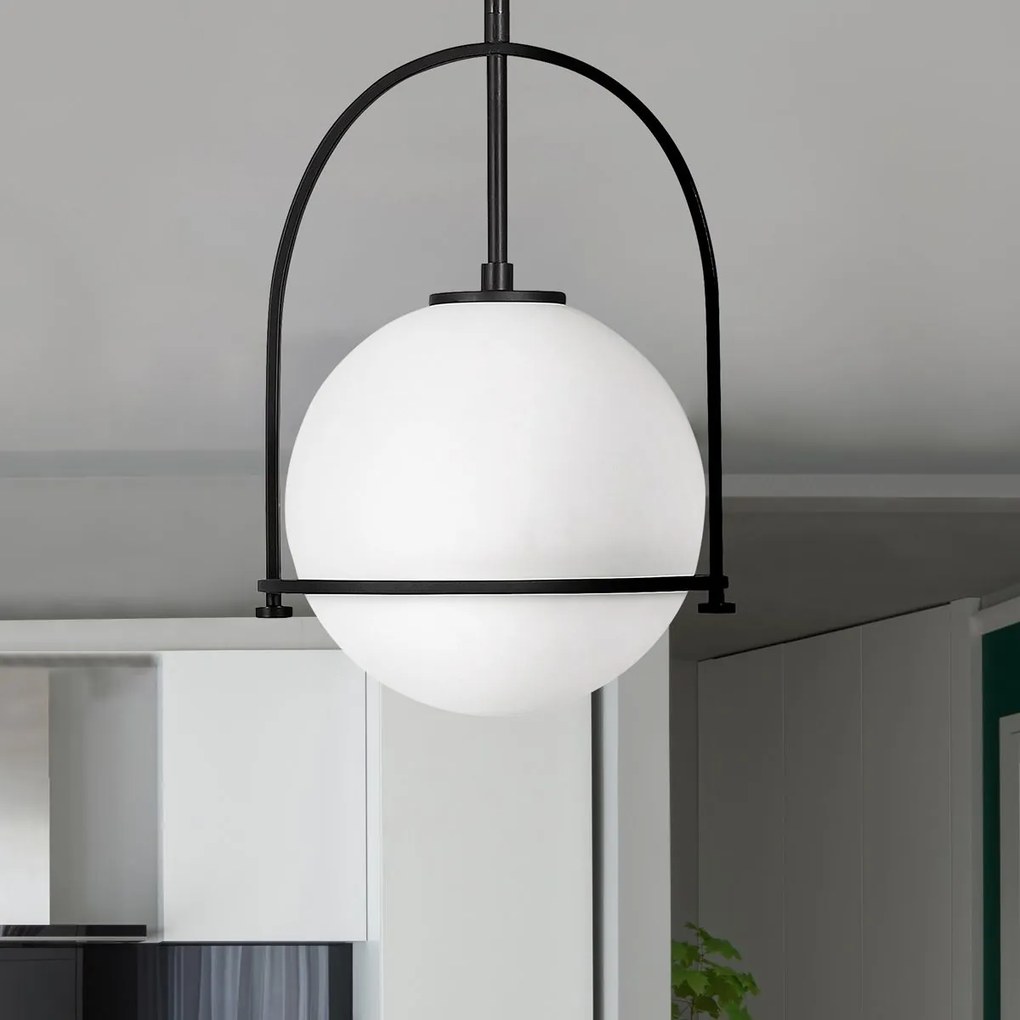 Designový lustr koule Elstead Somerset bílé sklo / černá