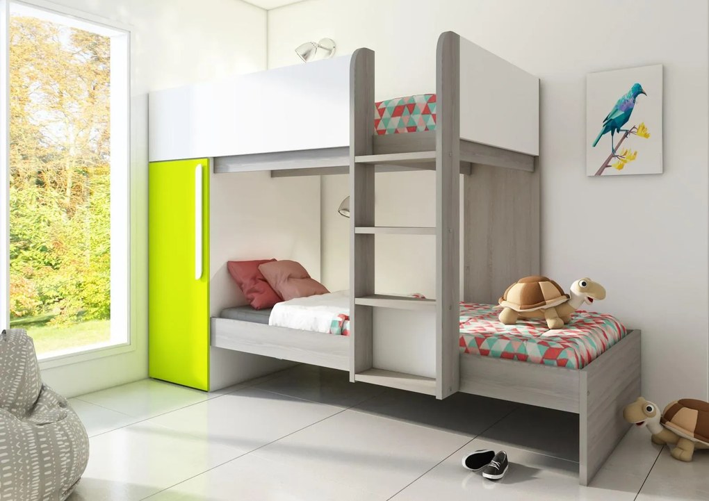 Patrová postel pro dvě děti Bo7 - zelená - Patrová postel bez šuplíku Bo7