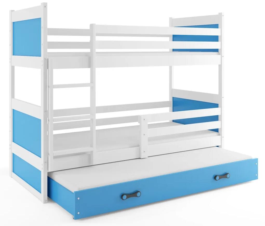 b2b1 BMS-group Patrová postel s přistýlkou RICO 3 80x160 cm, bílá/modrá Pěnová matrace