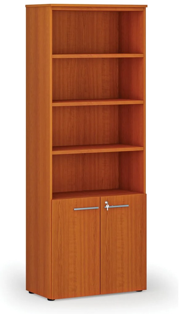 Kombinovaná kancelářská skříň PRIMO WOOD, dveře na 2 patra, 800 x 420 x 2128 mm, třešeň