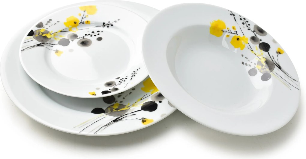 Porcelánová jídelní sada LEA Yellow 18 ks bílá/žlutá