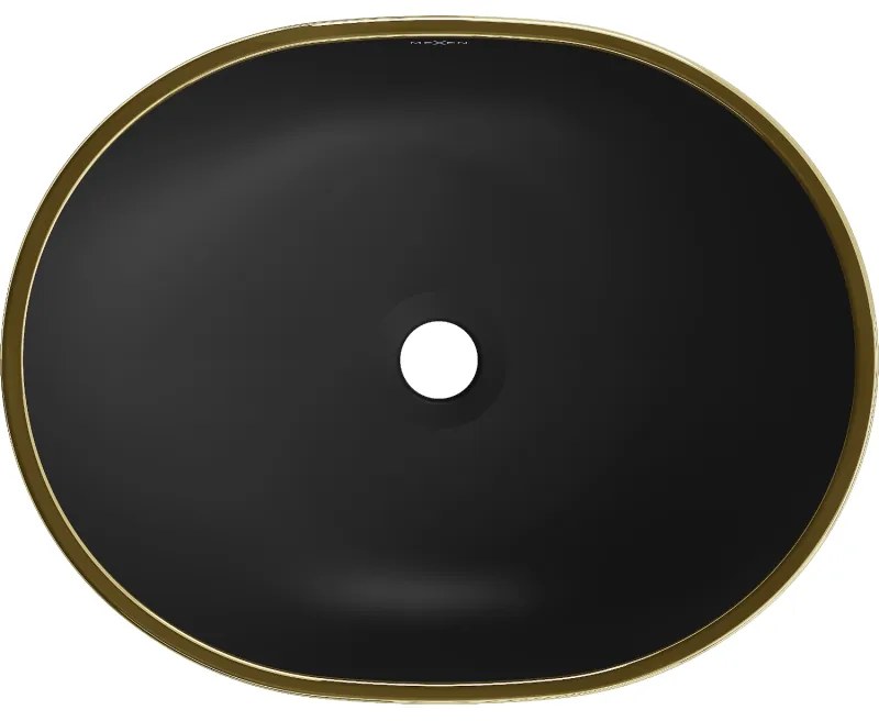 Mexen Viki umyvadlo na desku 48 x 35 cm, Matná černá/zlatý okraj - 21054875