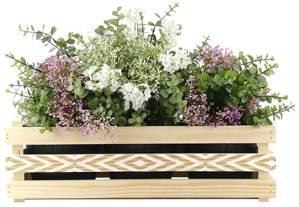 AMADEA Dřevěný obal s květináči s motivem kosočtverců, 47x17x15cm Český výrobek