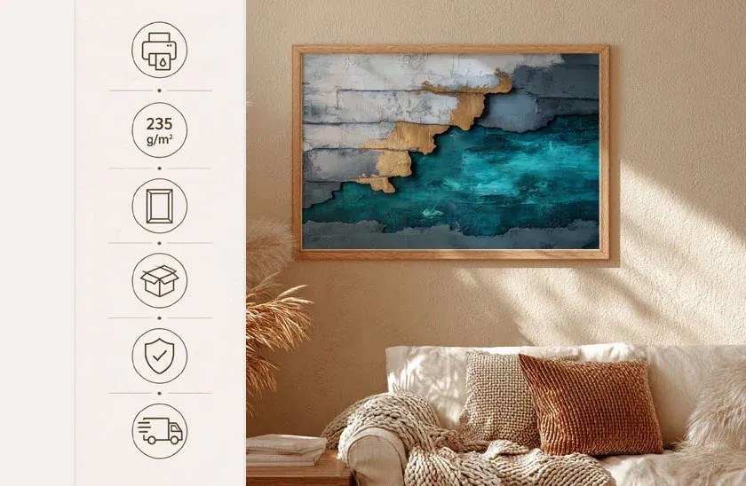 Tyrkysová hloubka - obraz - Luxusní abstrakce se zlatými akcenty 36A - A3 – 297 × 420 mm - 259 Kč