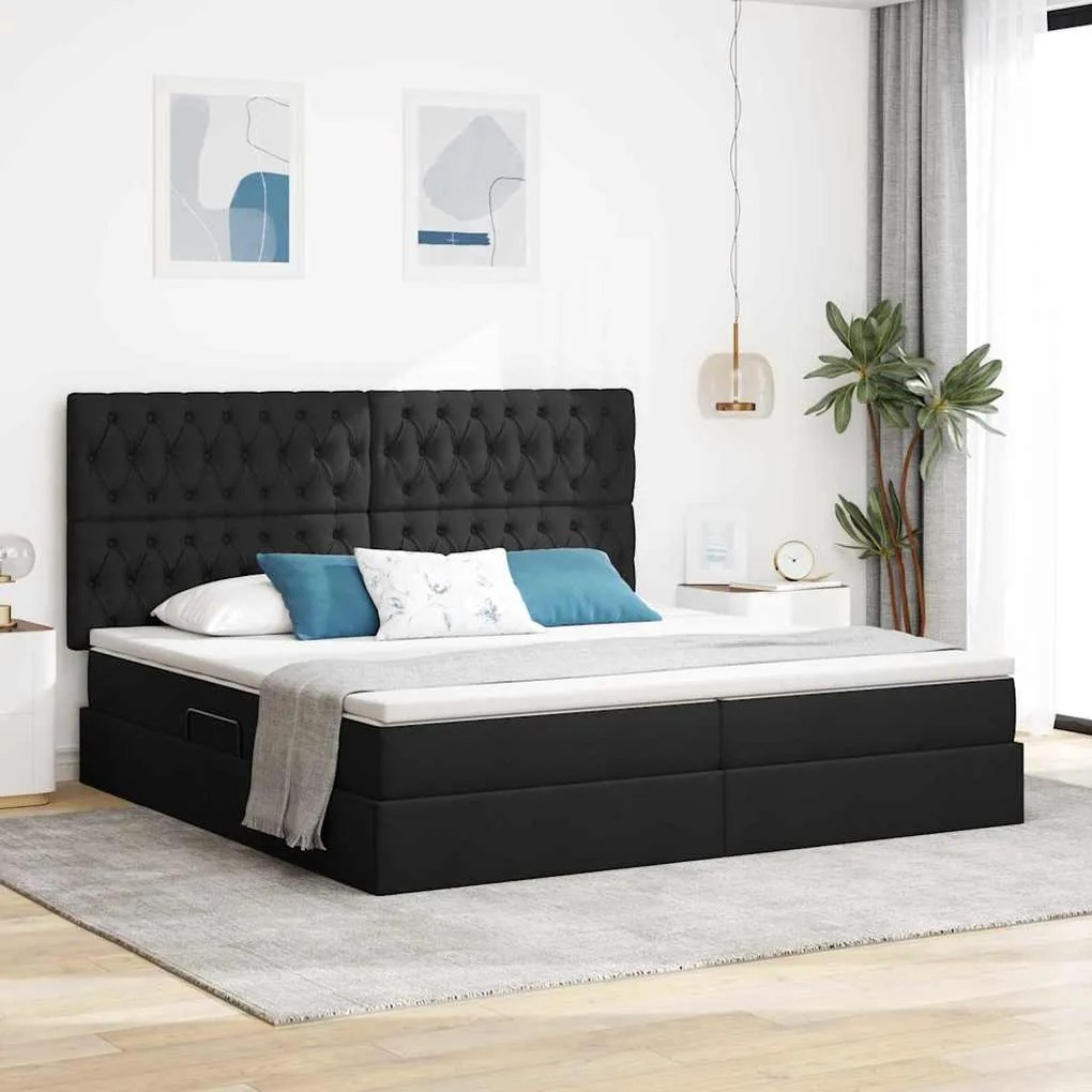 Postel s úložným prostorem a matrací Černá 200 x 200 cm textil 3371867