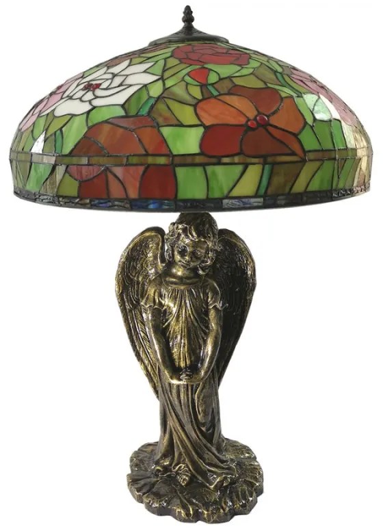 Vitrážová lampa Tiffany s andělem Magda – 57x83 cm