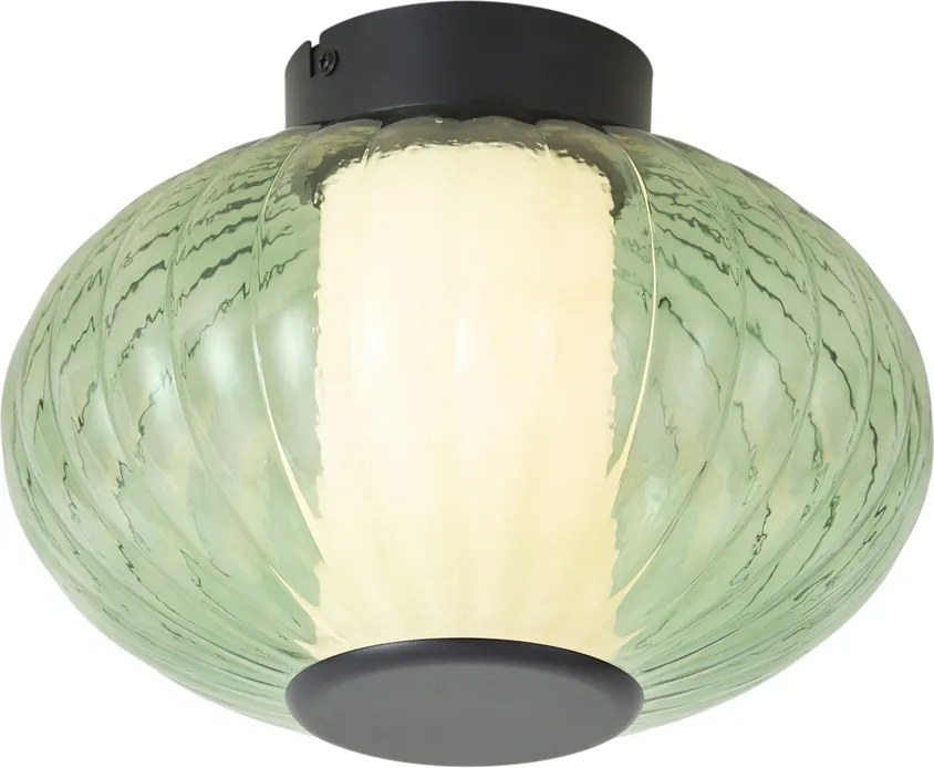 Designové stropní svítidlo černé 28 cm se zeleným sklem vč. LED 3-stupňové stmívatelné - Margherite