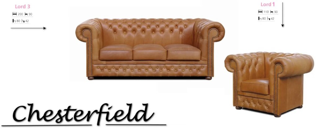 FN Sedací souprava Chesterfield Lord 3+1+1 kůže koňak