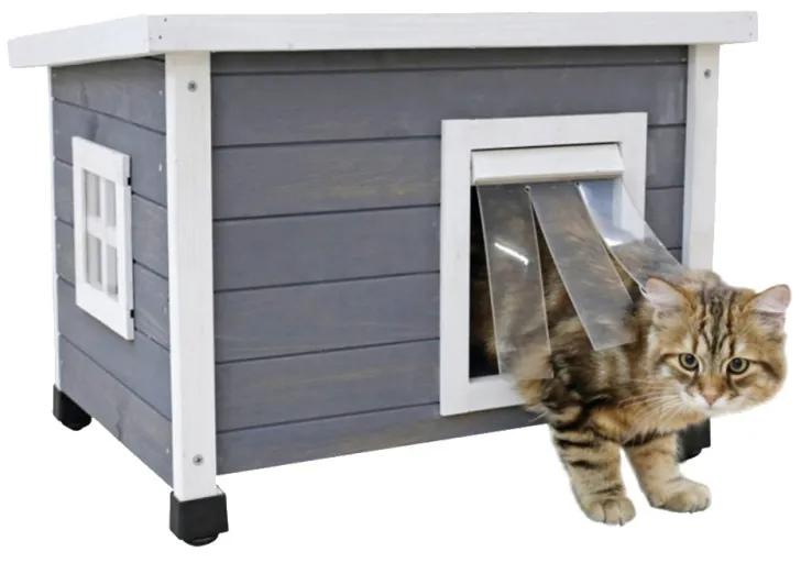 Bravson Dřevěná bouda pro kočky KERBL RUSTICA 57 x 45 x 43 cm, šedá 0662-XG