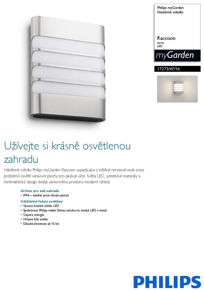 LED Venkovní nástěnné svítidlo Philips Raccoon 17273/47/16 chromové