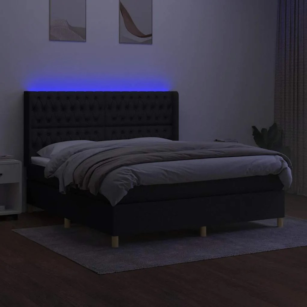 Box spring postel s matrací a LED černá 180x200 cm textil 3139135