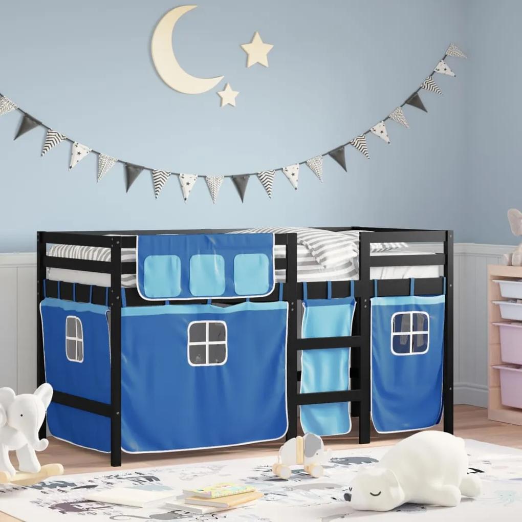 Dětská patrová postel se závěsy modrá 80 x 200 cm borovice,  3283815