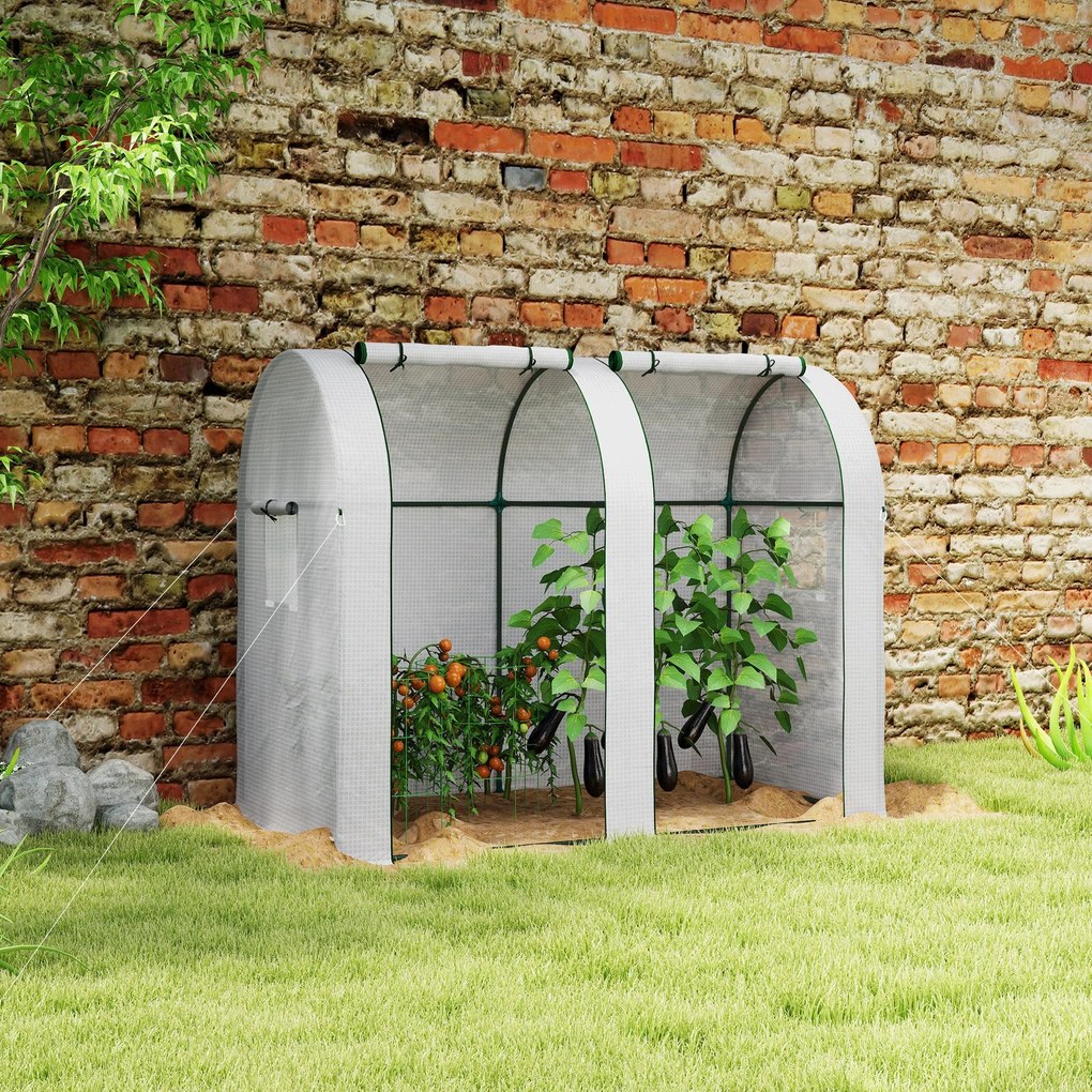 Zahradní skleník Outsunny 1,8 m² pro rajčata, rozměry 1,85D x 0,9Š x 1,5V m, 2 posuvné zipové dveře, 4 rolovací okna, ocel, PE, vysoká hustota 135 g/…