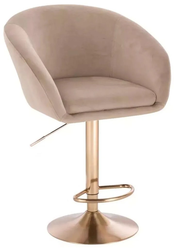 LuxuryForm DESIGN Barová židle VENICE VELUR na zlaté kulaté podstavě - latte