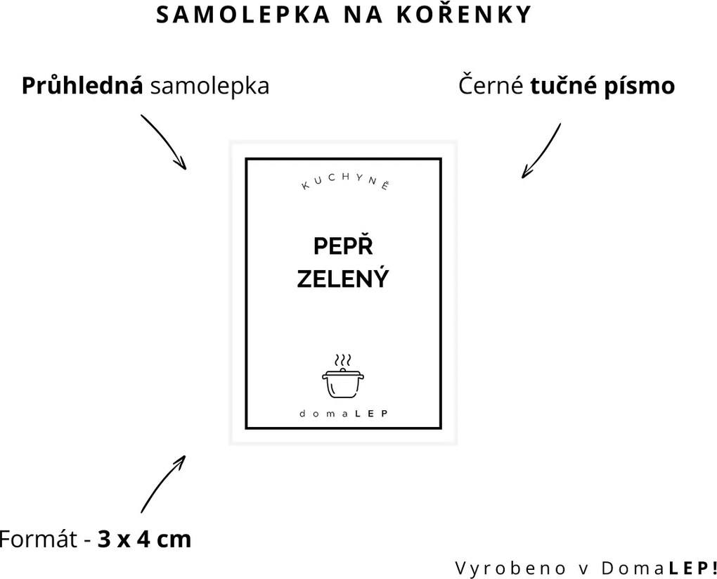 PEPŘ ZELENÝ - Samolepka na kořenky 3 x 4 cm - DomaLEPP varianta: BÍLÁ - základní písmo