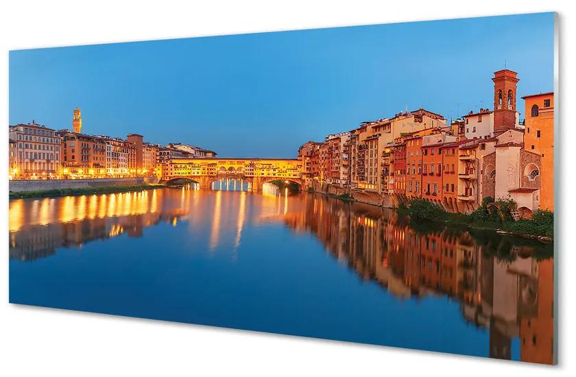 akrylový obraz Italy River mosty budovy v noci 140x70 cm