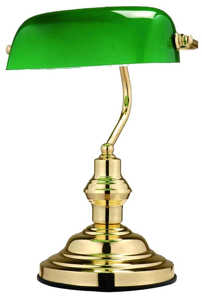 Globo 2491 Antique - Bankéřská lampička, zlatá montura, zelené sklo