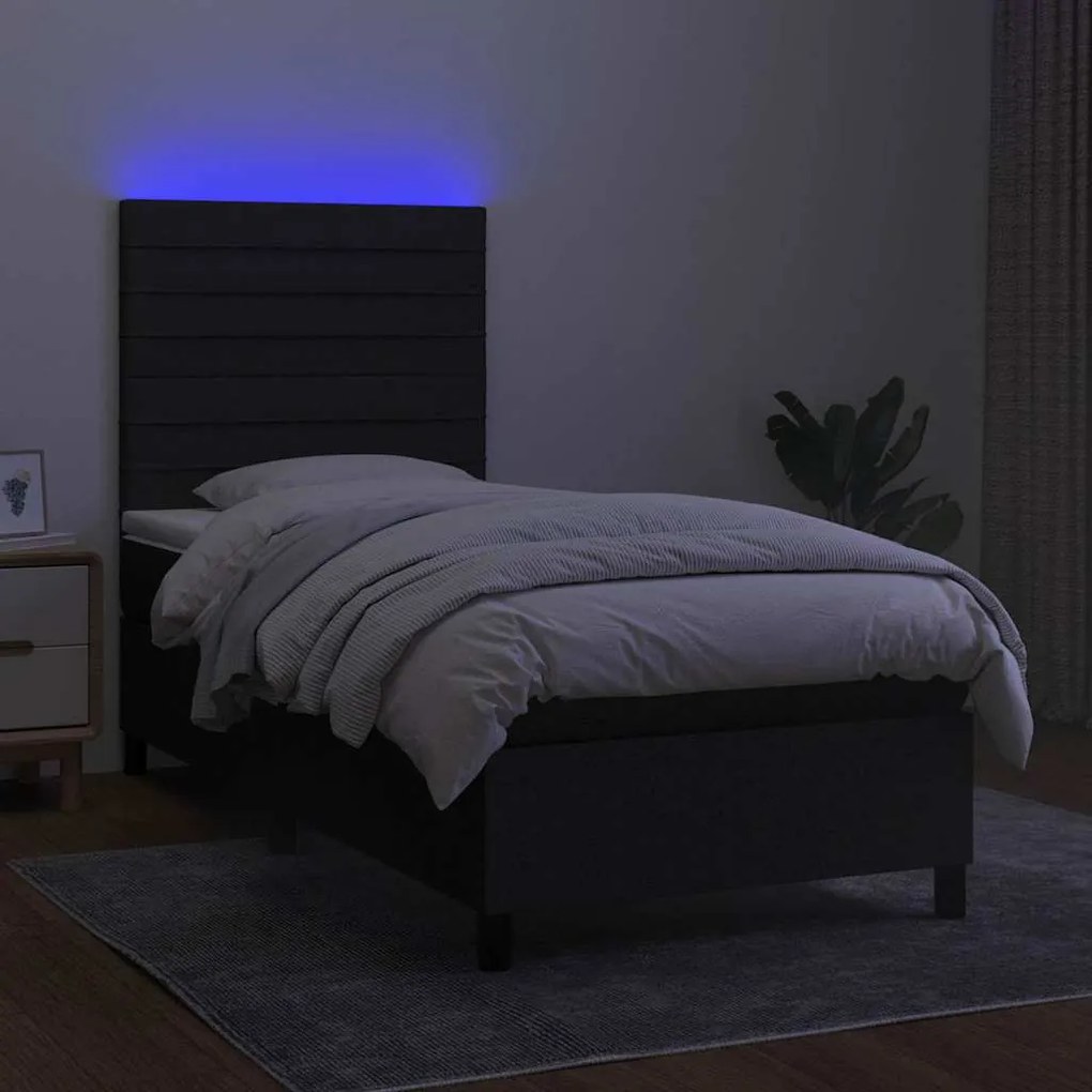 Box spring postel s matrací a LED černá 90x190 cm textil 3134919