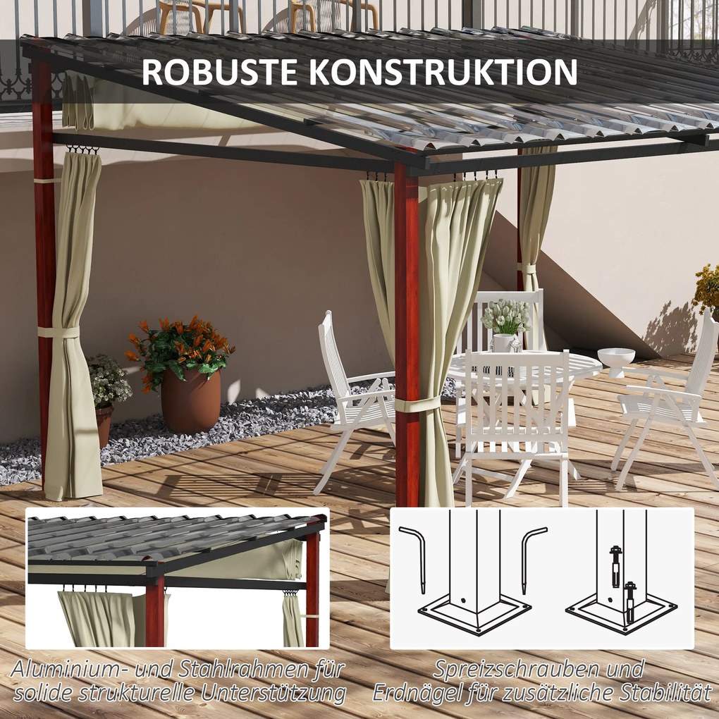 Pergola Outsunny 3,5x3 m s bočními stěnami, odolná proti větru, výškově nastavitelná, zatahovací střecha, béžová pro zahradu a terasu |