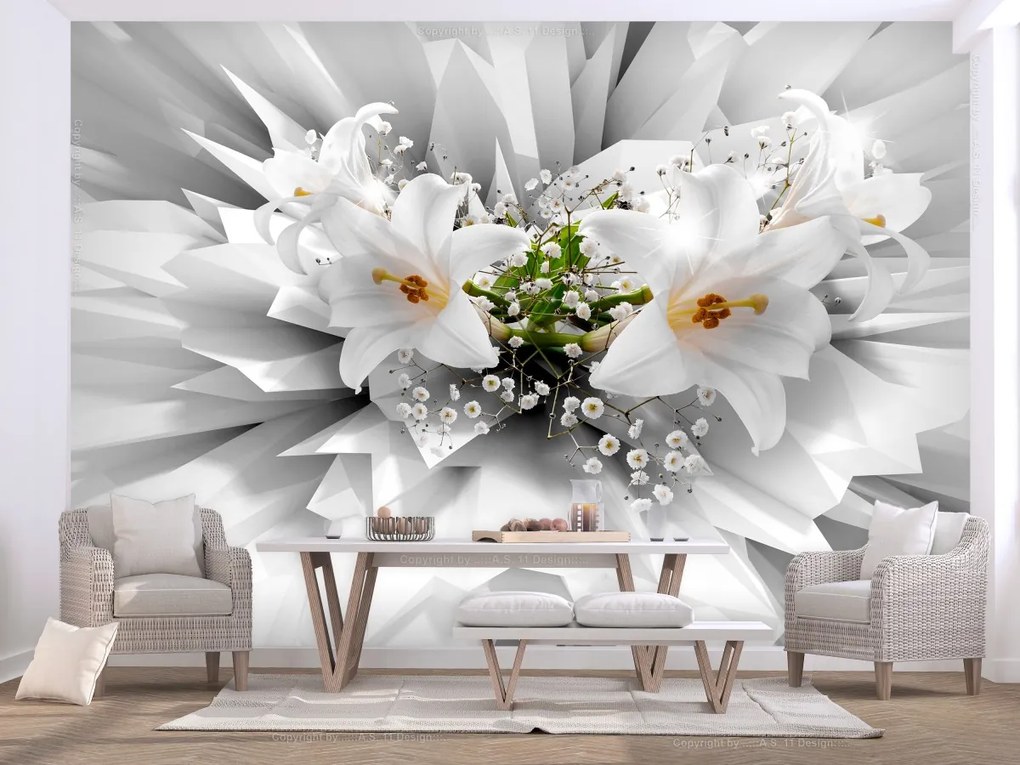 3D tapeta lilie v krystalech + lepidlo ZDARMA Velikost (šířka x výška): 450x315 cm