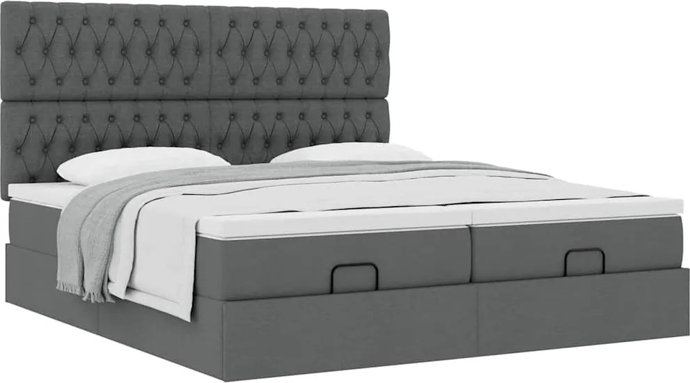 Osmanský rám postele s matrací tmavě šedý 200x200cm textil 3313721