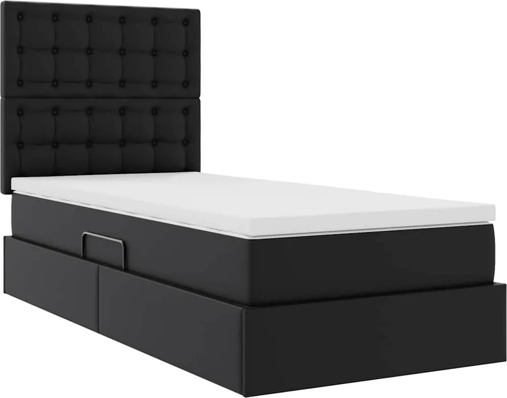 Postel s úložným prostorem s čelo Černá 100 x 200 cm Umělá kůže 3371653