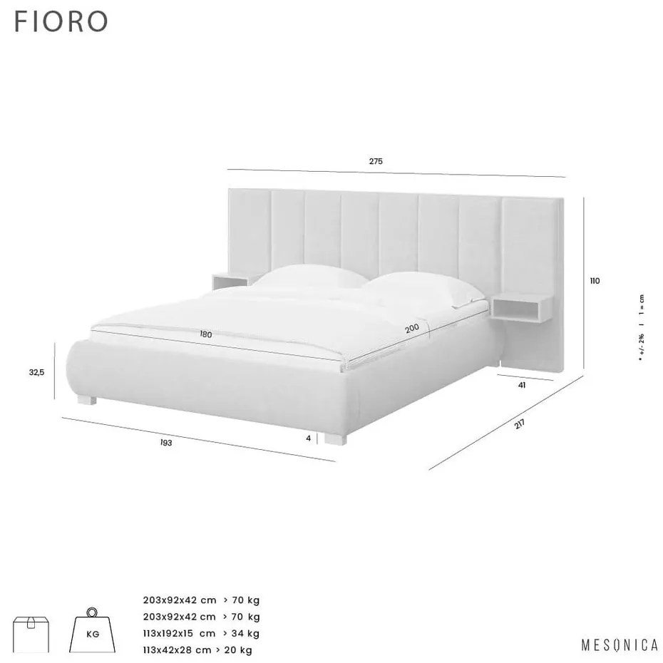 Krémová čalouněná dvoulůžková postel s roštem 180x200 cm Fioro – MESONICA