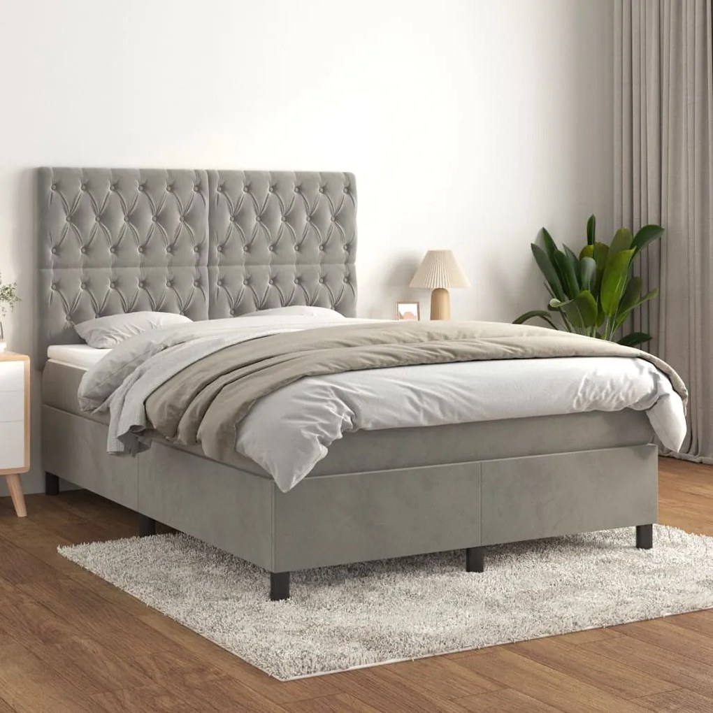 Box spring postel s matrací světle šedá 140x200 cm samet 3143205