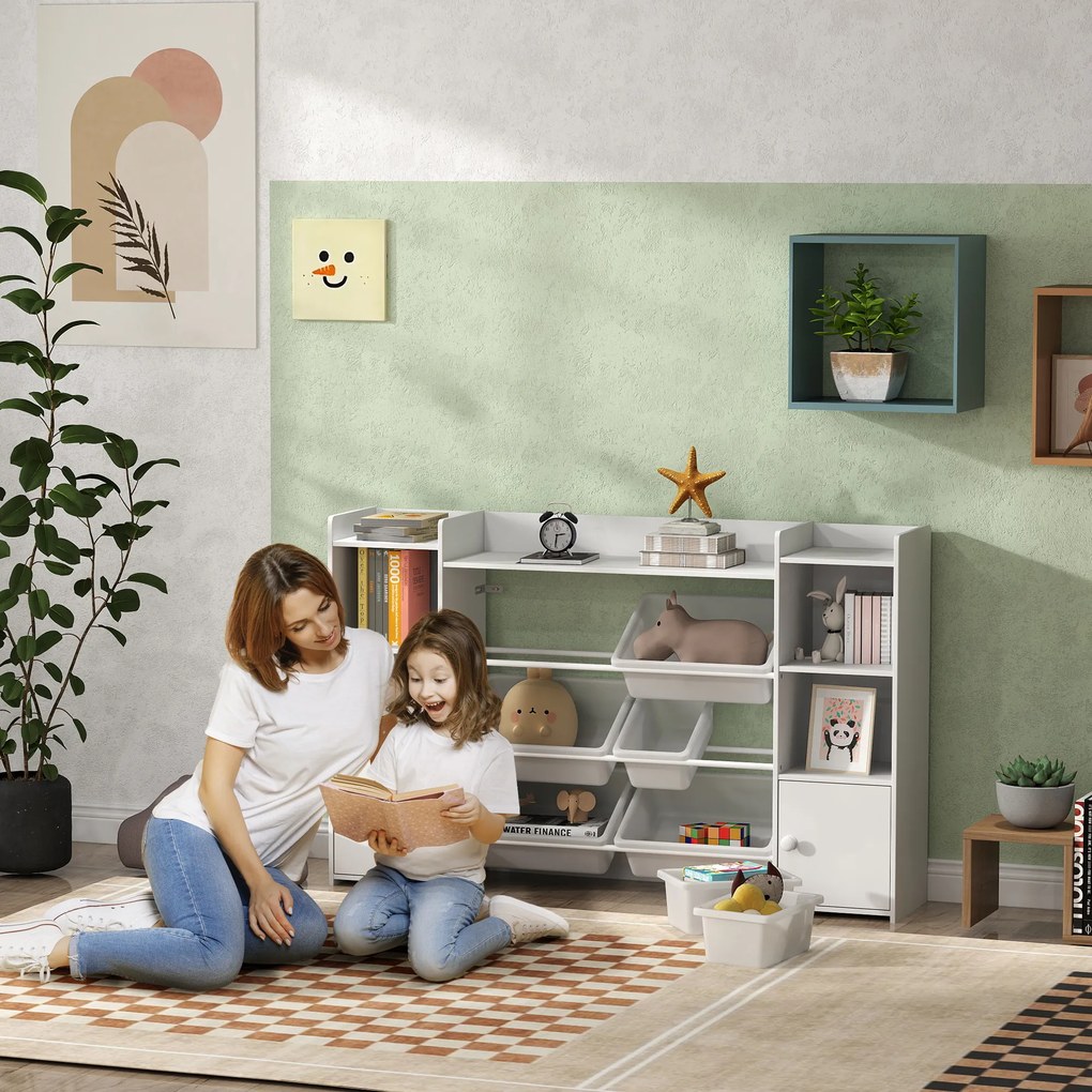 AIYAPLAY Dětský regál na hračky s 8 vyjímatelnými boxy, 4 otevřené přihrádky, 2 přihrádky ve skříňce, dětský regál do dětského pokoje, mateřské školy…