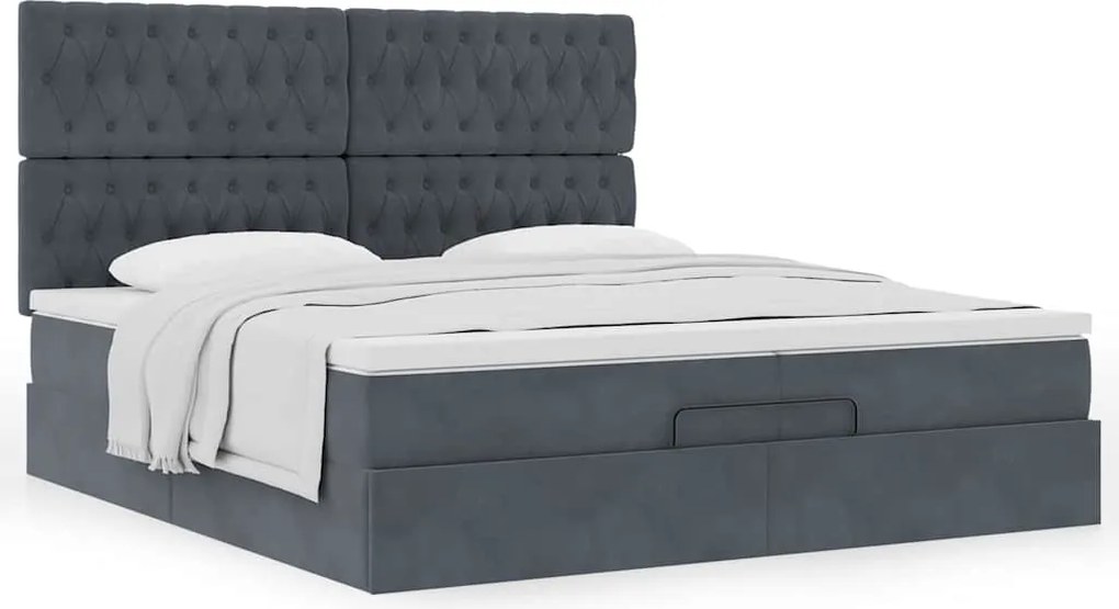 Osmanský rám postele s matrací tmavě šedý 200x200cm samet 3313566