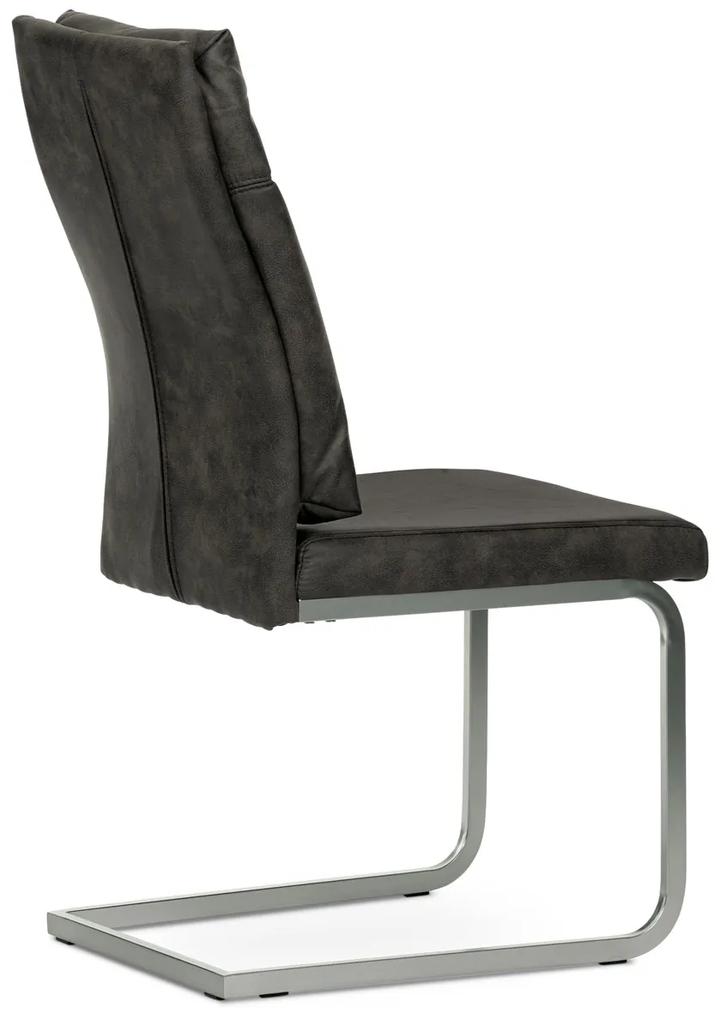 AUTRONIC Jídelní židle, šedá látka v dekoru vintage kůže, kovová podnož, broušený nikl