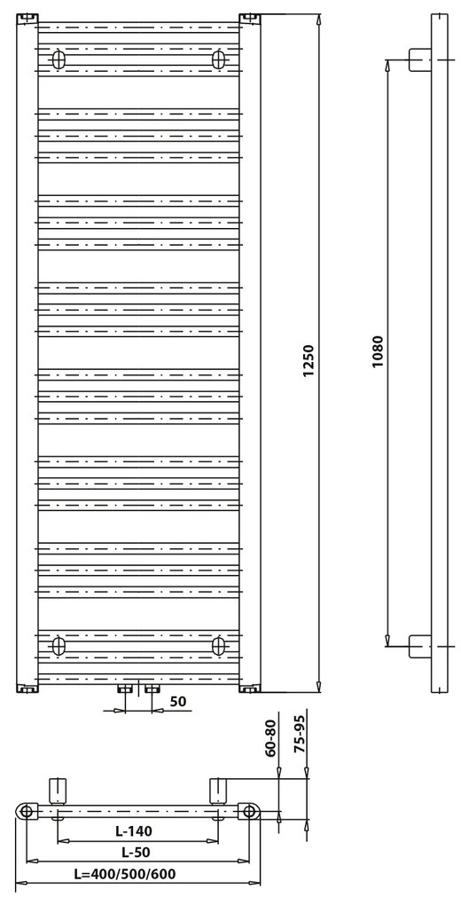 Bruckner Bruckner, ALBRECHT topné těleso 400x1250mm, středové připojení, chrom, 600.112.1