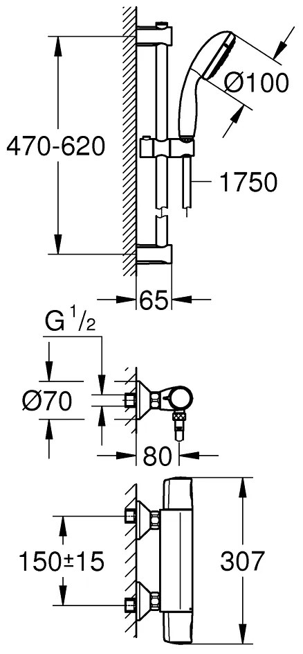 GROHE Precision Trend - Termostatická sprchová baterie se sprchovou soupravou, chrom 34237002