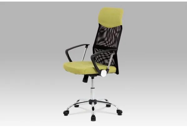 Kancelářská židle, houpací mech., zelená látka + černá MESH, kovový kříž