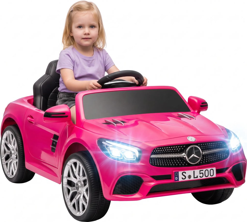 AIYAPLAY dětské elektrické auto Mercedes-Benz SL500 12V s 2,4 GHz dálkovým ovládáním, 2 motory, odpružení, jemný start, růžové