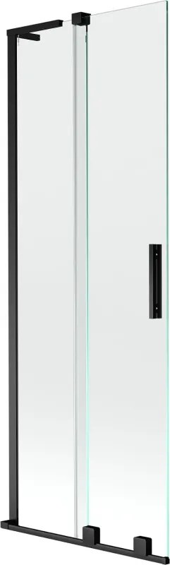 Mexen Velar L, 2-křídlová posuvná vanová zástěna 75 x 150 cm, 8mm čiré sklo, černá matná, 896-075-003-01-70